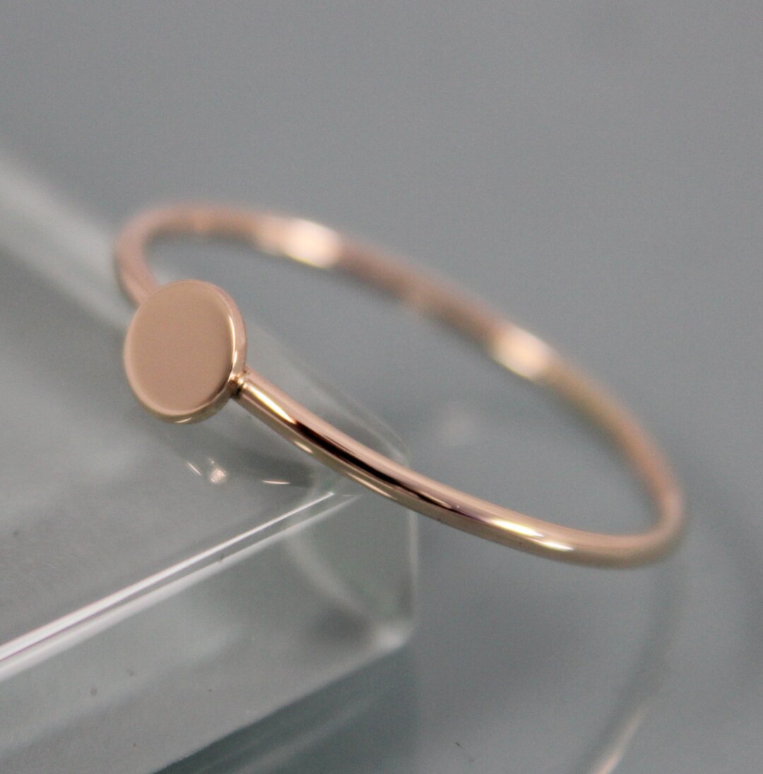 Tiny Dot Ring 14k SOLID Yellow Gold Band With Hand Cut Circle Disc ...