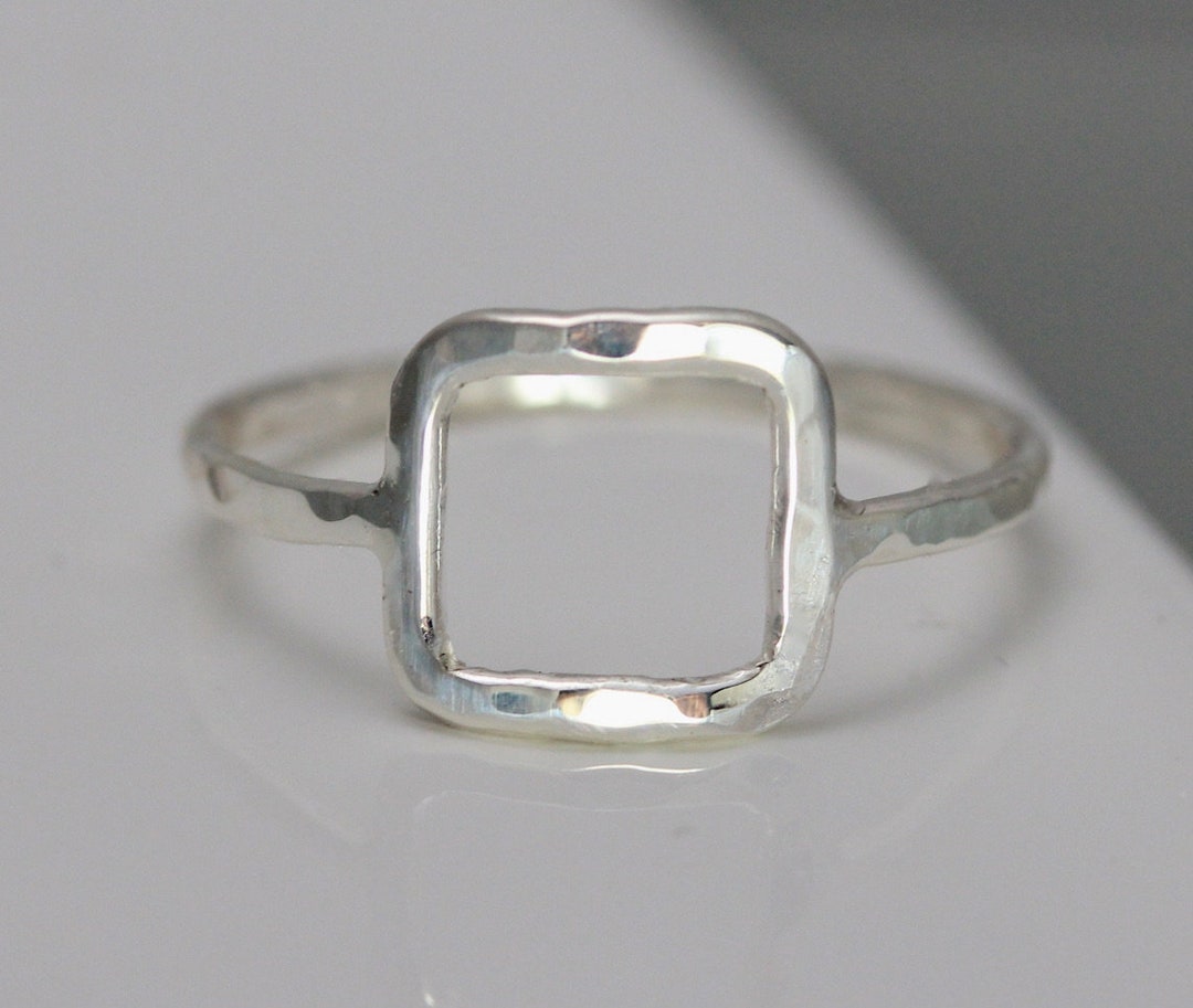 Square Silver Ring 9mm Square Geometric Statement Ring Smooth or ...