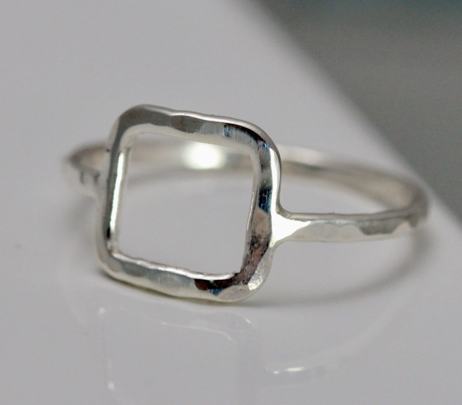 Square Silver Ring 9mm Square Geometric Statement Ring Smooth or ...