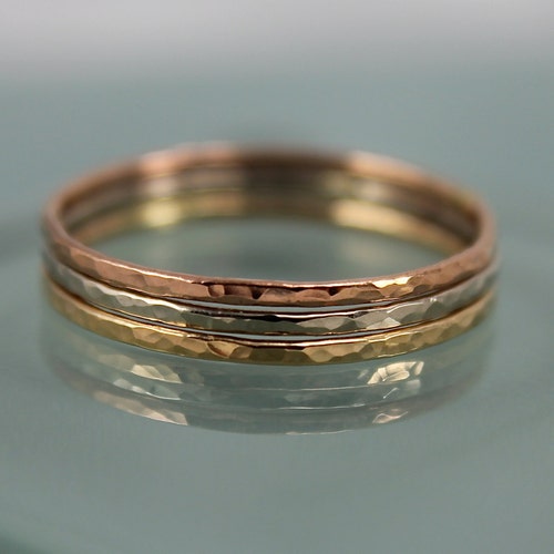 Gold Ring Stack 14k SOLID Gold Set Choose 3 Yellow Rose White - Etsy