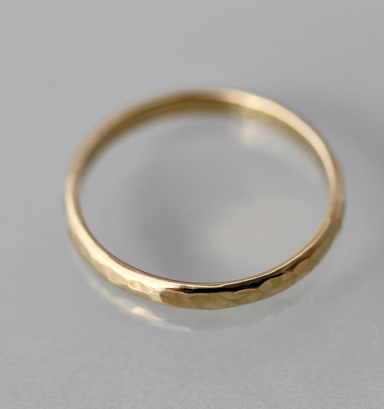 18k Hammered Dome Ring 2mm Solid Gold Wedding Ring 2mm X 1mm Half Round ...