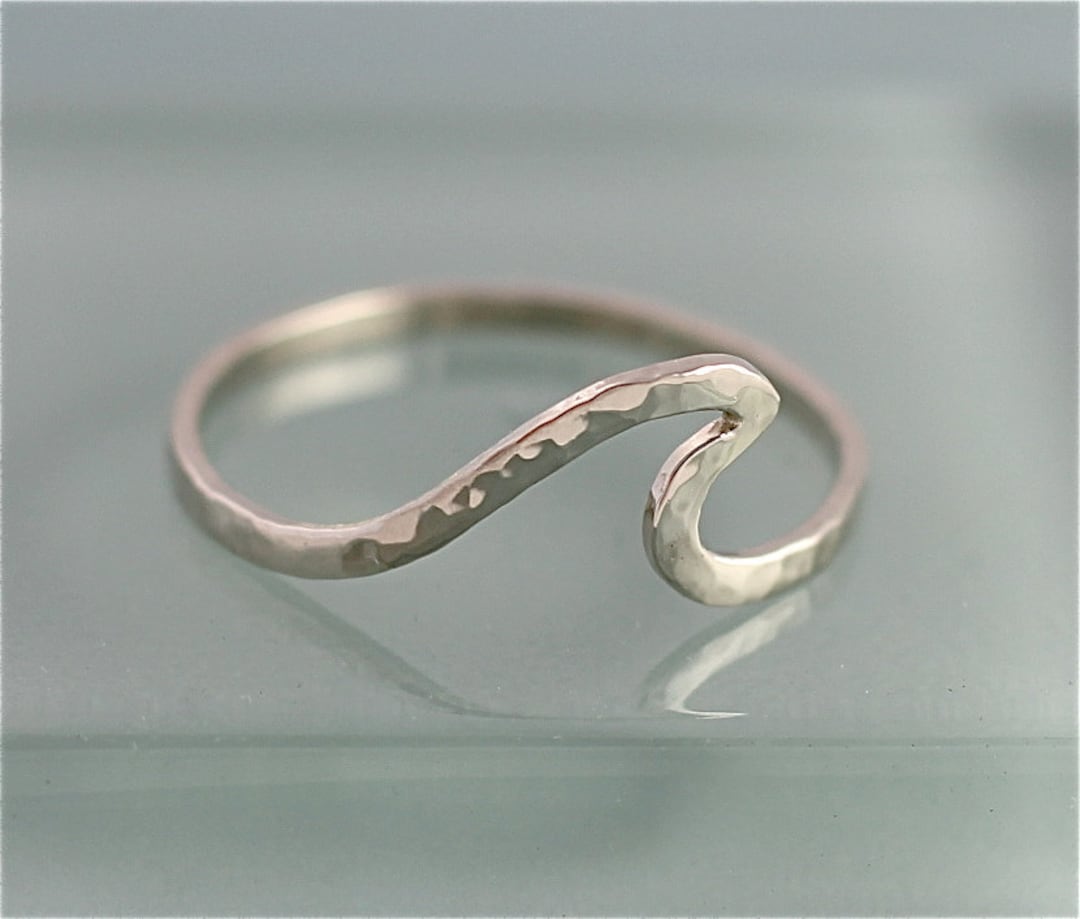 Wave Ring 14k Solid White Gold 1.5mm X 1mm Hammered Statement Stacking ...