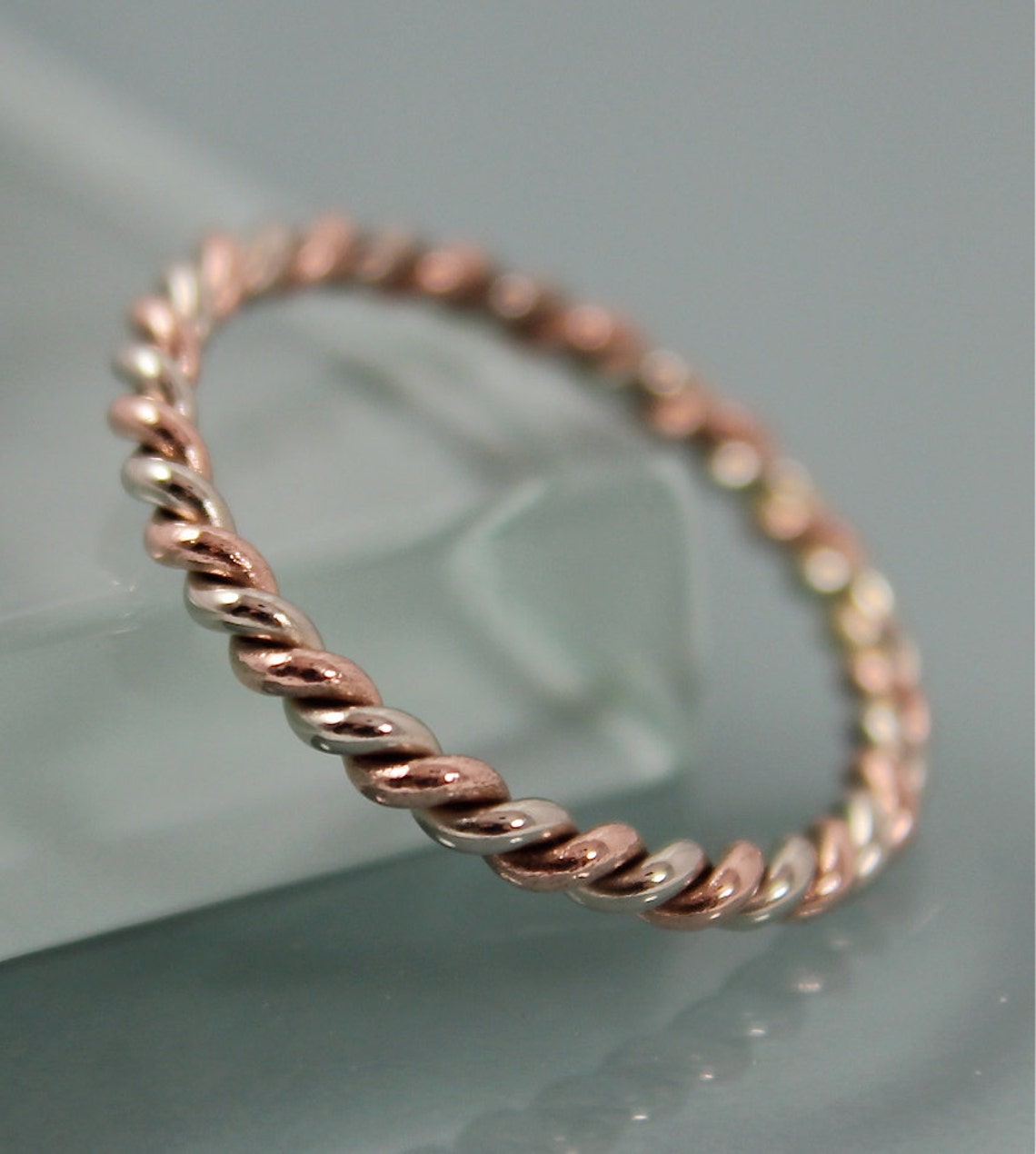 Two Tone 14k SOLID Gold 2mm Twisted Rope Infinity Band Stacking Ring ...