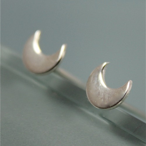 Silver Moon Stud Earrings Tiny Crescent Moons Recycled - Etsy