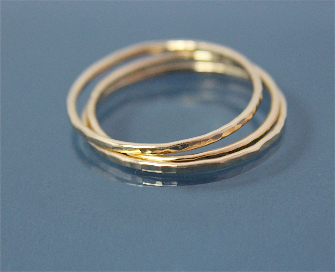 Thin Gold Ring Stack 3 14k Gold Rings Thin Hammered Stacking Band SOLID ...