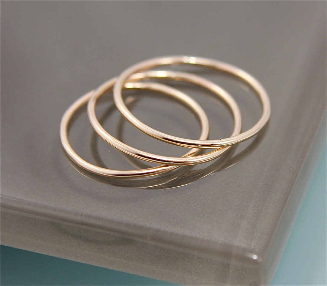 Thin Gold Rings 14k Solid Gold Set of 3 Simple Stacking Band 1mm Thick ...