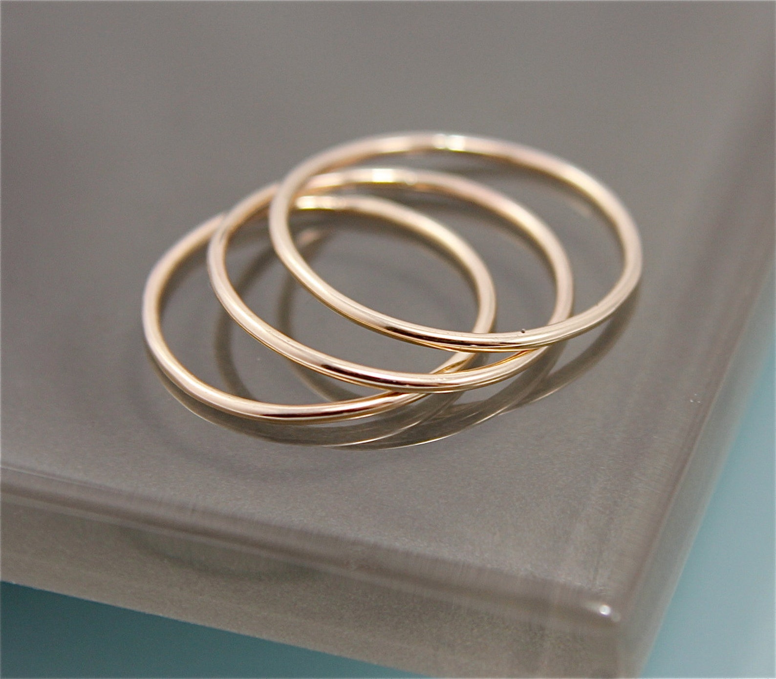 Thin Gold Rings 14k Solid Gold Set of 3 Simple Stacking Band - Etsy