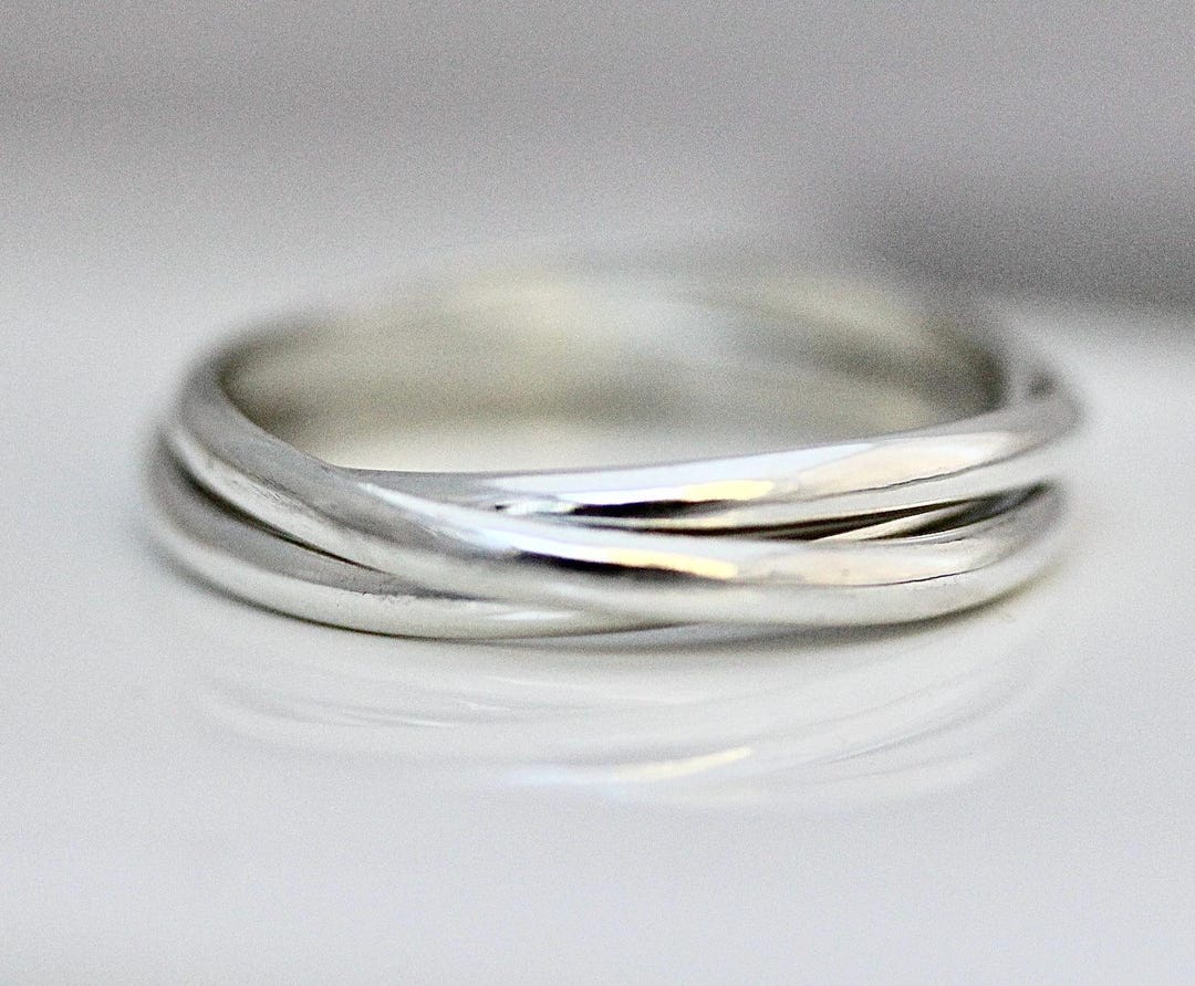 Triplet Ring 3 Interlocked Rings Sterling Silver Half Round 2mm X 1mm Thick Rolling Ring Fidget ...