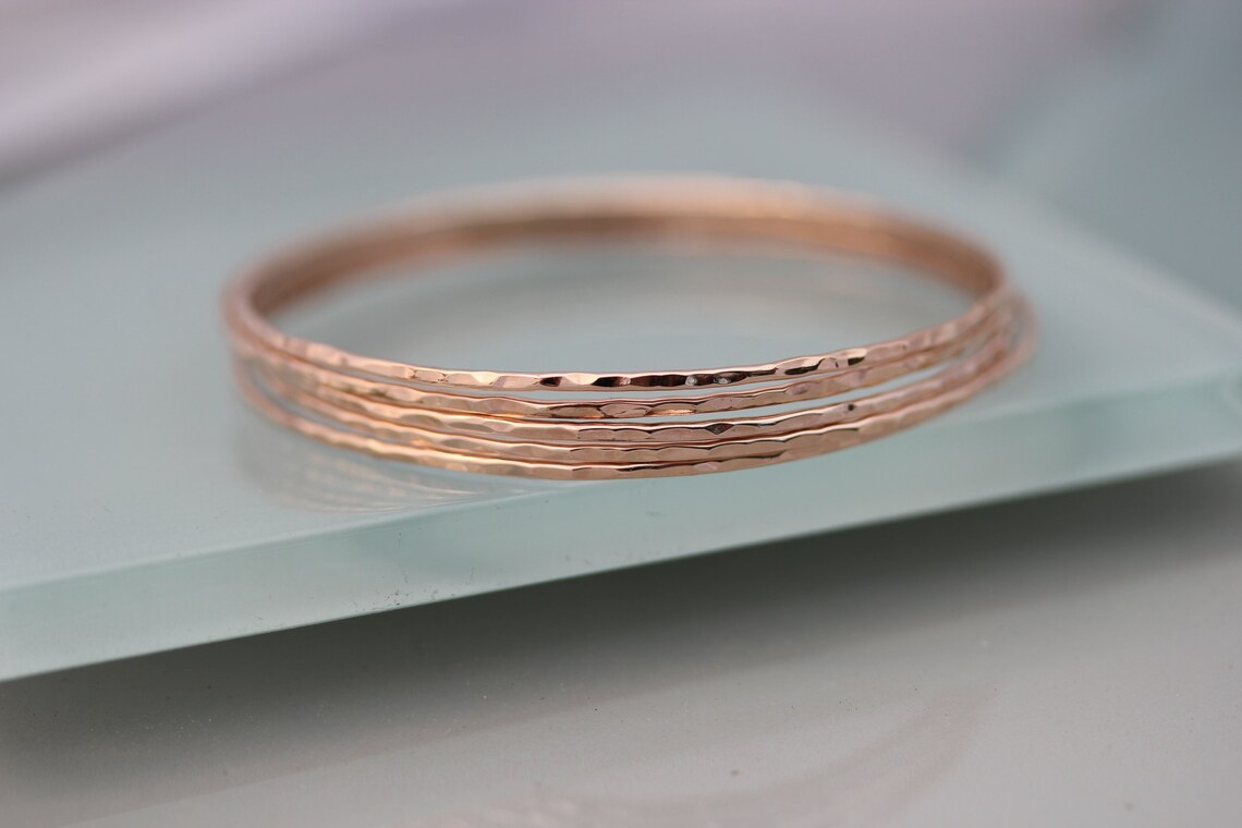 Bangles 14k Rose Gold Filled Set of 5 Sparkle Thin Bangle Hand Forged ...