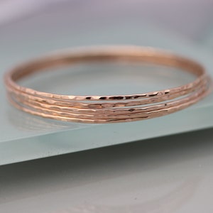 Bangles 14k Rose Gold Filled Set of 5 Sparkle Thin Bangle Hand Forged Hammer Texture Bright ...