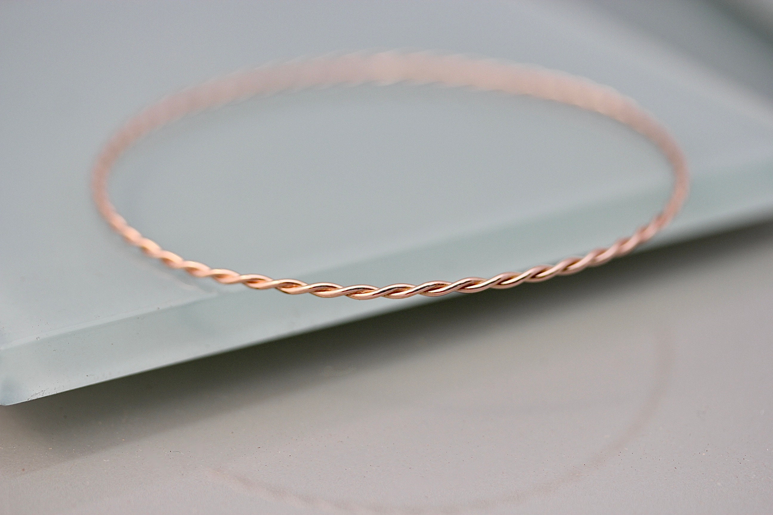 Rose Gold Twist Bangle 14k SOLID Gold Loose Twist Rope Bangle Bracelet ...