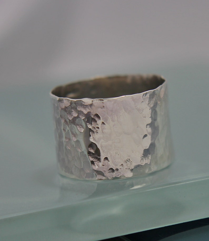 Wide Silver Ring Hammered Texture Sterling Silver Band - Etsy