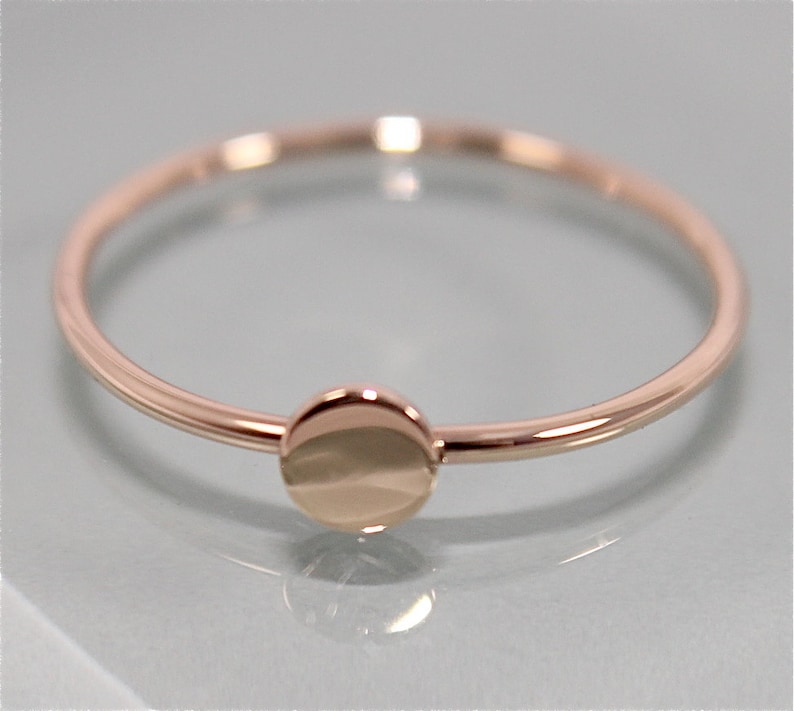 Tiny Dot Ring 14k SOLID Yellow Gold Band With Hand Cut Circle Disc ...