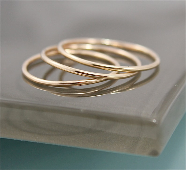 Thin Gold Rings 14k Solid Gold Set of 3 Simple Stacking Band 1mm Thick Skinny Rings Shiny Finish ...