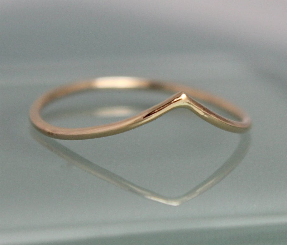 V Ring 14k SOLID Yellow Gold Skinny 1mm Stack Band Ring - Etsy