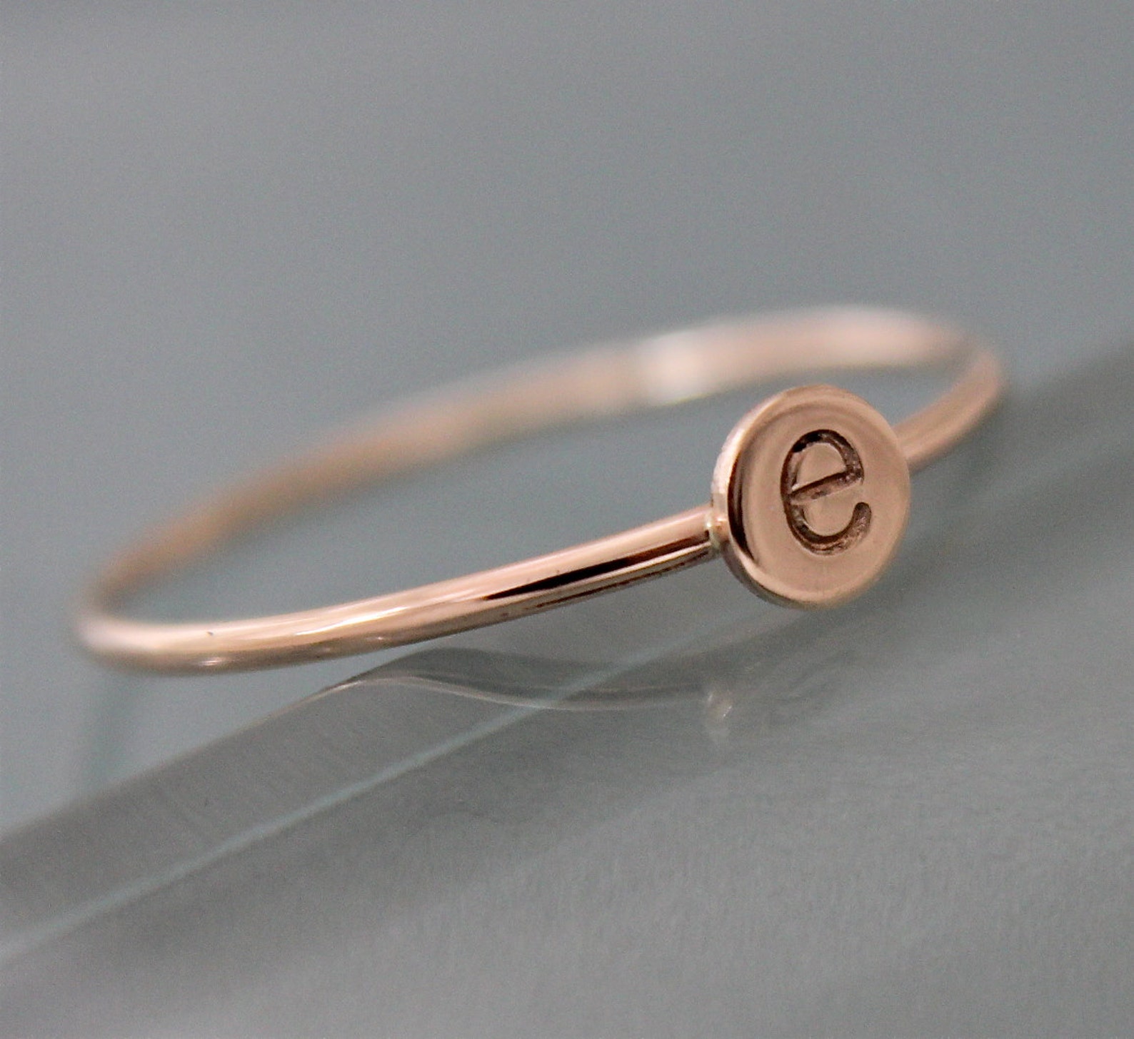 Personalized Letter Ring 14k SOLID Yellow Gold Signet Circle Disc Dot ...