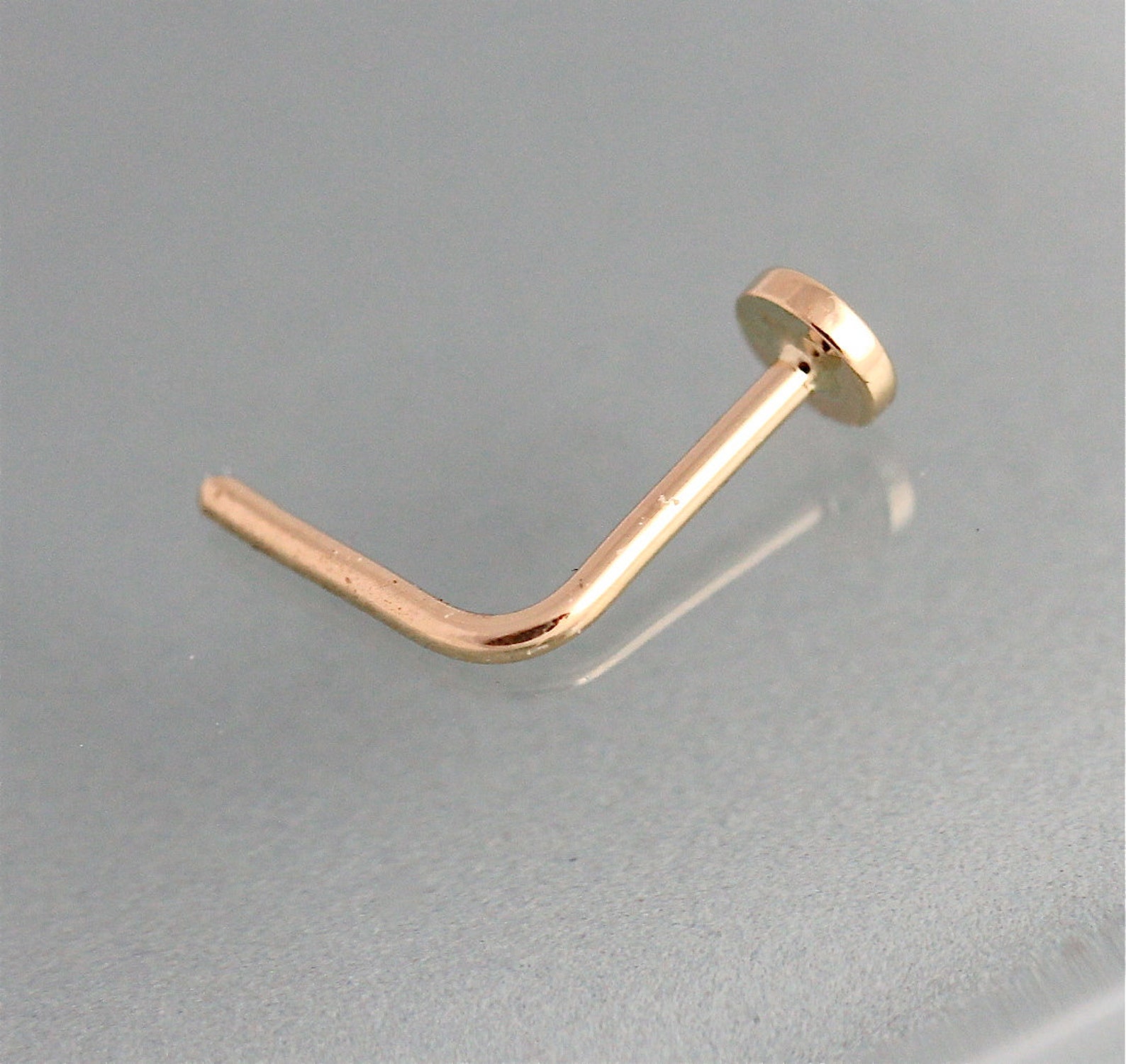 Simple Nose Ring L Stud 14k Yellow or 14k Rose Gold 20ga 18g - Etsy