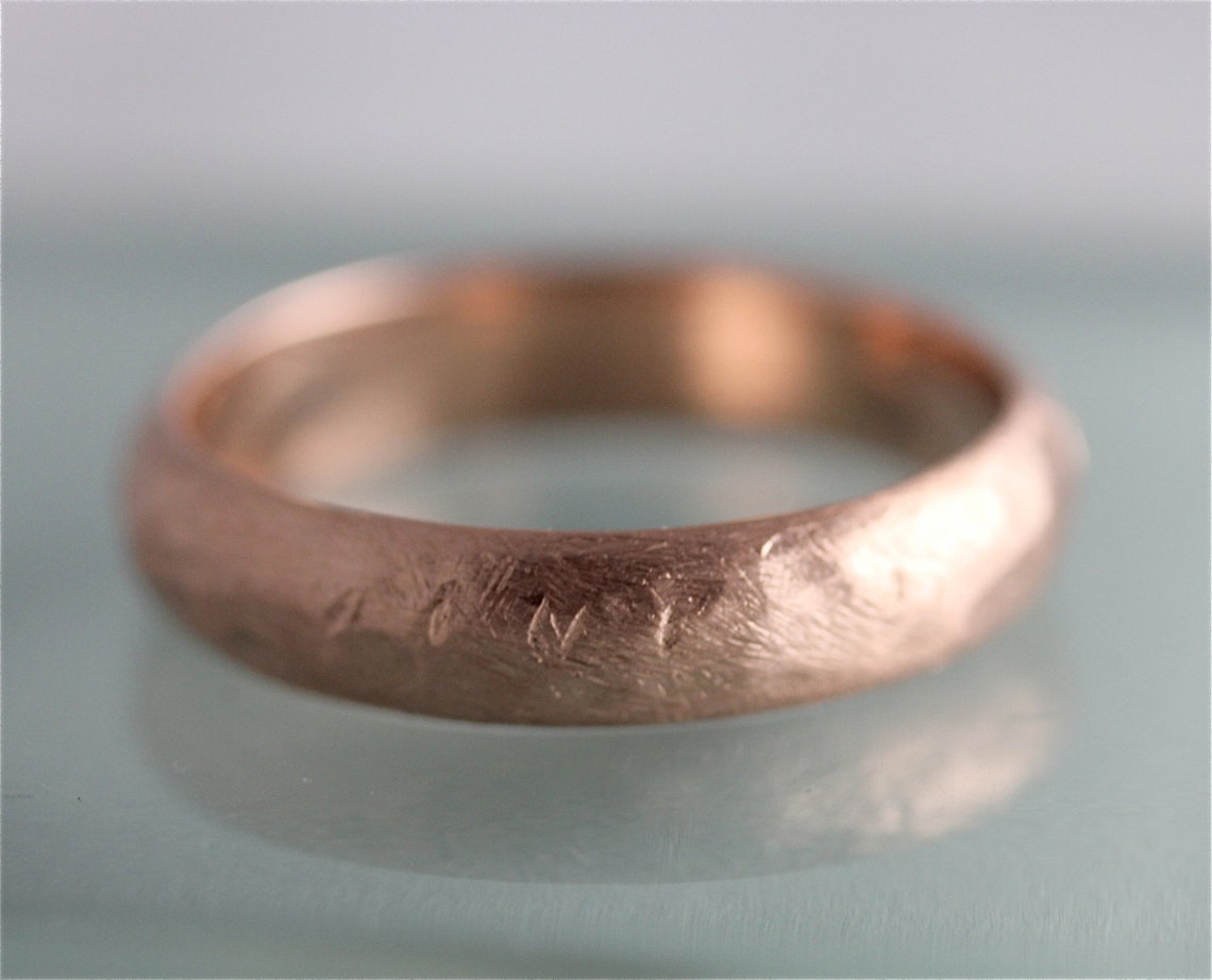 Wide Rose Gold Ring Rustic Wedding Ring 14k Solid Rose Gold | Etsy
