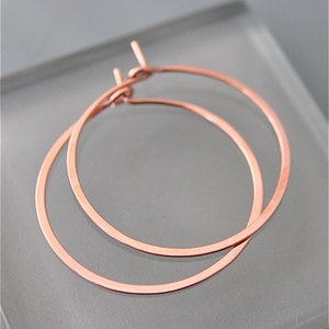 Rose Gold Hoops Brushed 1" SOLID 14K Rose Gold Shiny Finish Hammered ...