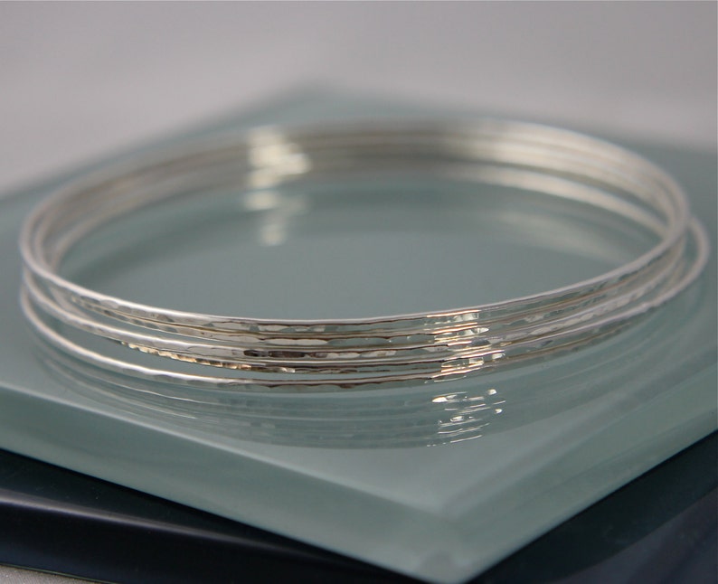 Bangles Bracelets Sterling Silver Sparkle Thin Bangle Set Of 6 | Etsy