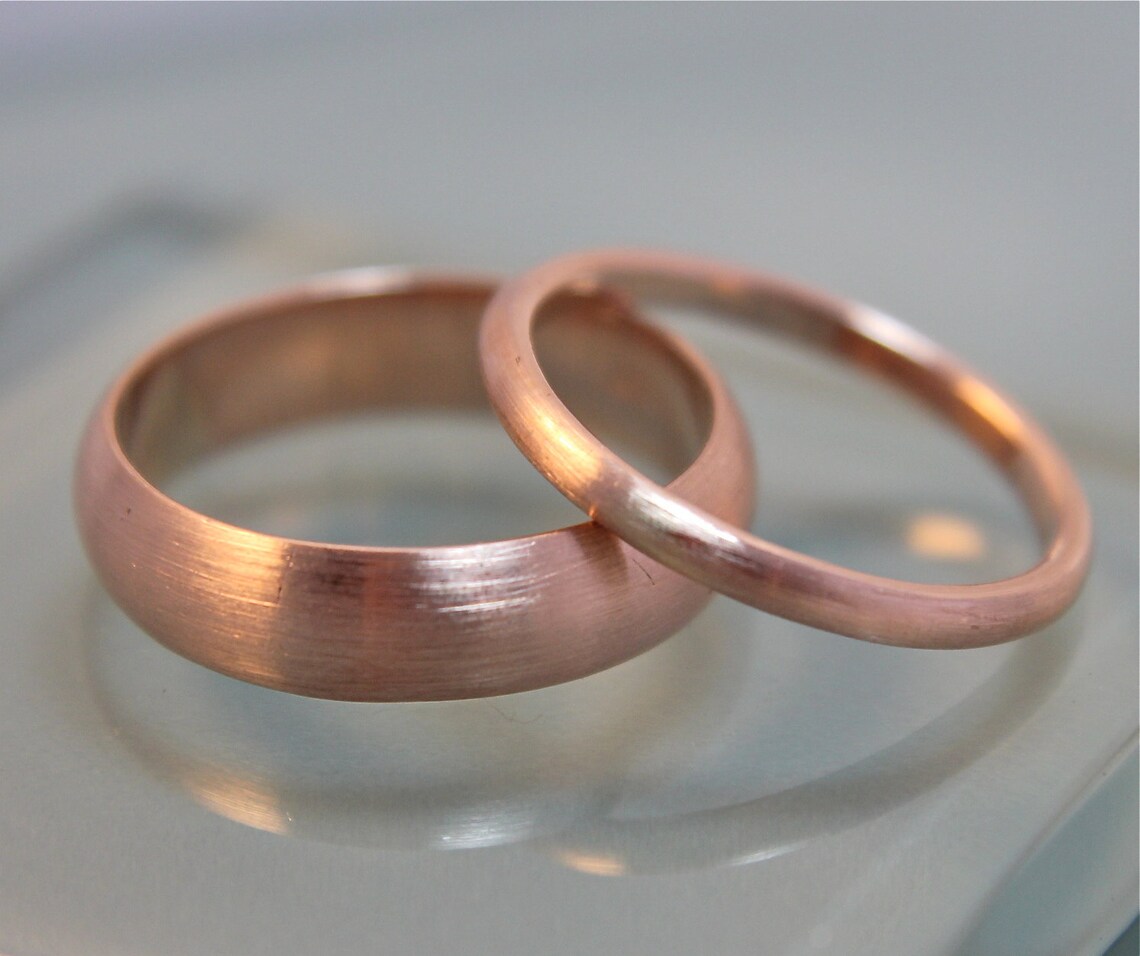 Rose Gold Wedding Rings Brushed 14k Solid Rose Recycled Gold Rings Pair ...