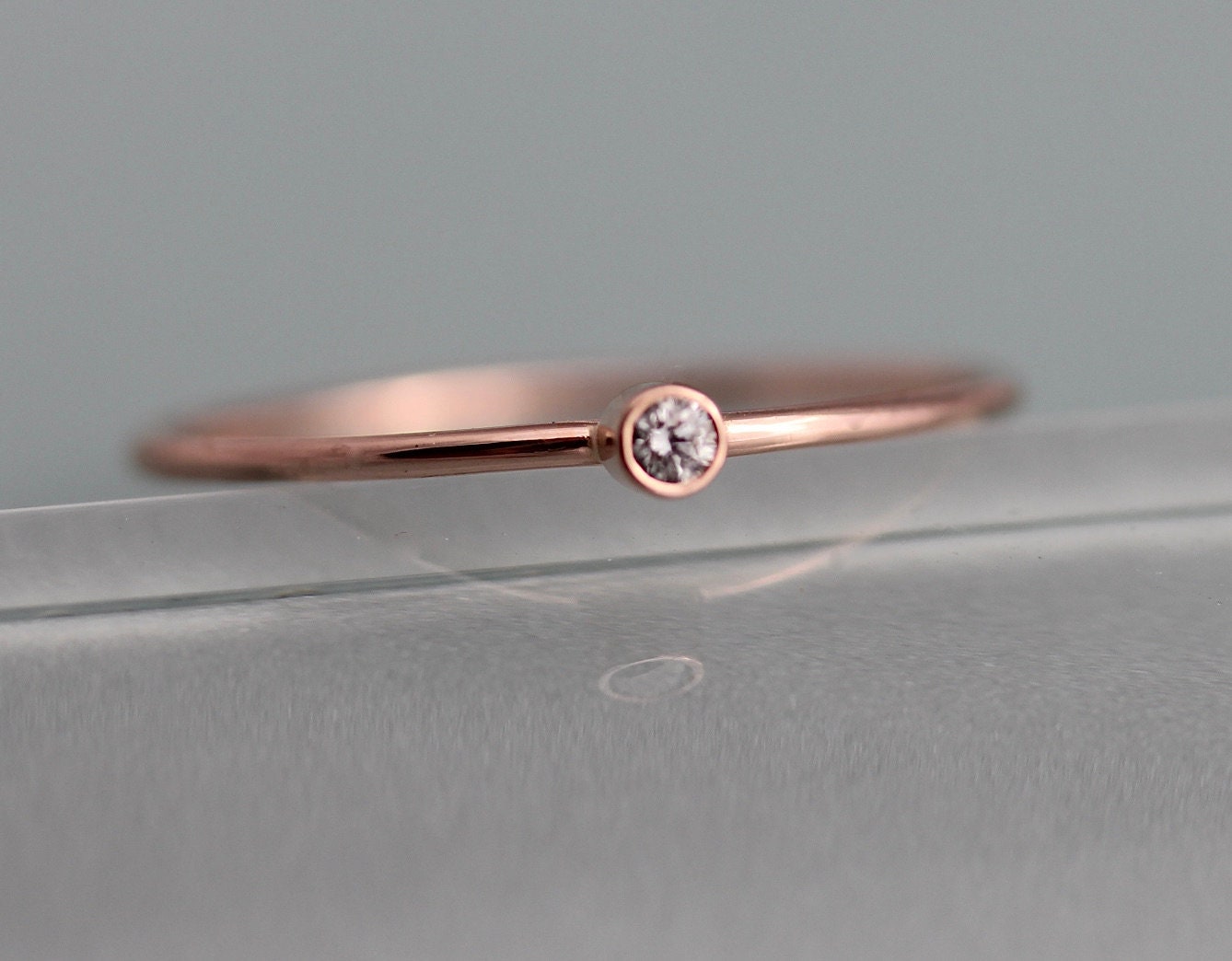 Tiny Diamond Ring 14k Rose Gold Engagement 1mm Band 2mm | Etsy