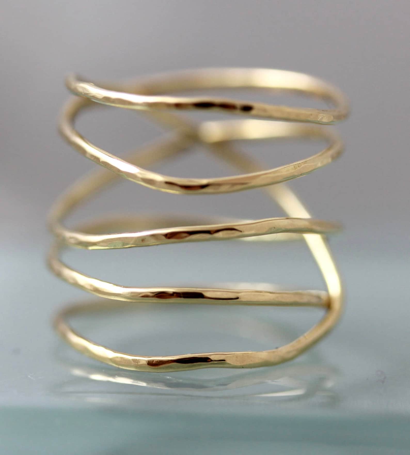 18k Gold Wrap Ring Solid Gold Hammered Organic Rustic 5 Band Stack ...