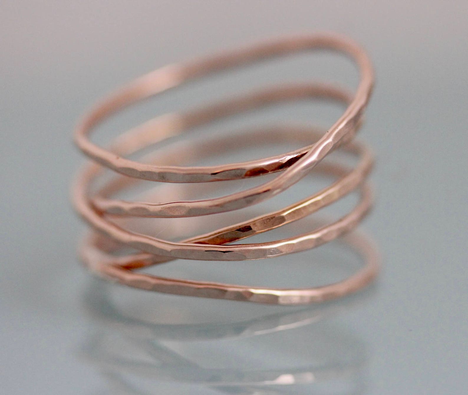 Rose Gold Wrap Ring 14k Solid Rose Gold Hammered Organic Rustic 5 Band ...
