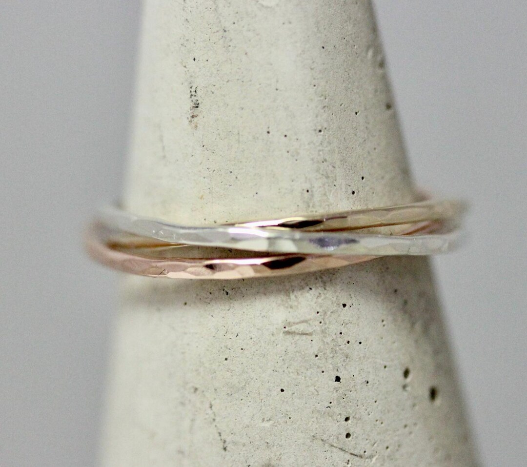 3 Wedding Rings Interlocked 3 Bands 14k Rose, 14k Yellow and Sterling ...