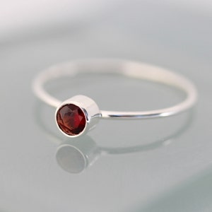January Birthstone Ring Garnet Sterling Silver 1.3mm Band 4mm Gemstone ...