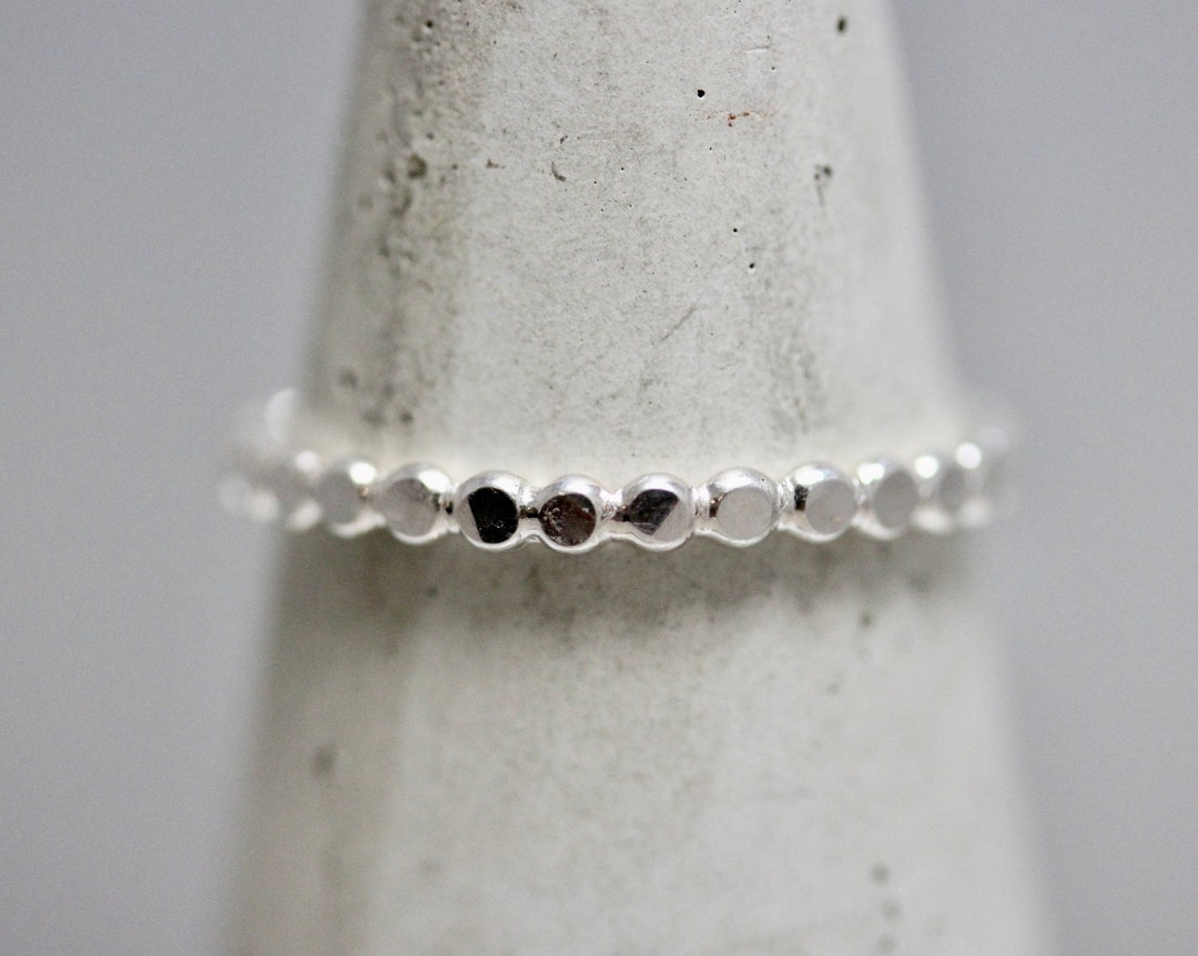 Silver Bubble Ring Flat Beaded Ball Chain Stacking Ring Solid Sterling ...