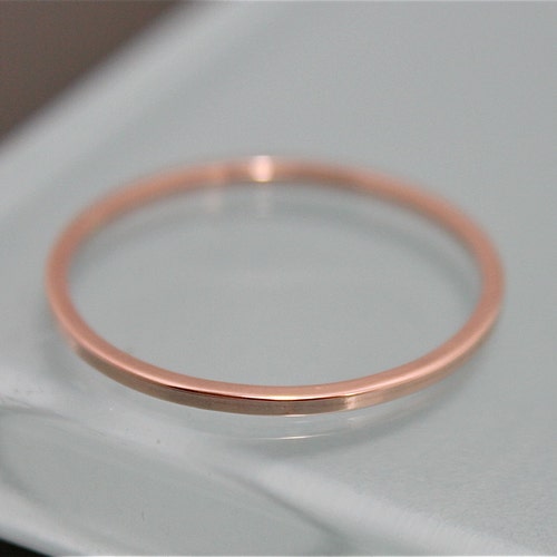 Rose Gold Ring 14k SOLID Rose Gold 1mm Square Thin Stacking - Etsy