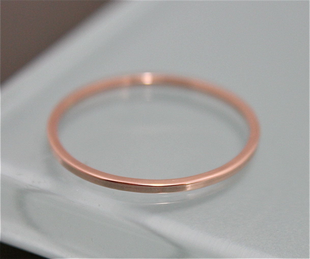 Rose Gold Ring 14k SOLID Rose Gold 1mm Square Thin Stacking - Etsy