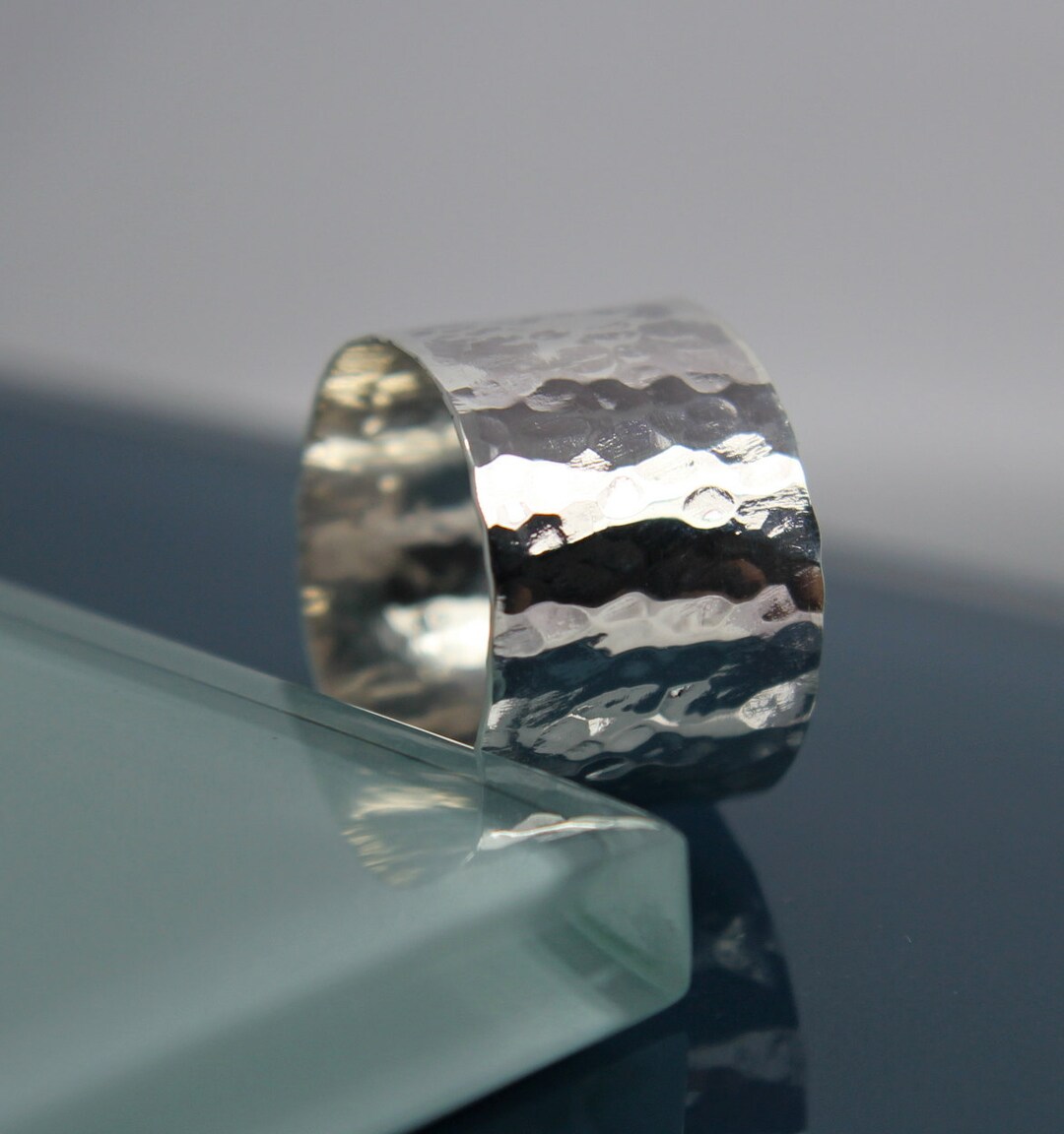 Wide Silver Ring Hammered Texture Sterling Silver Band Statement Eco ...