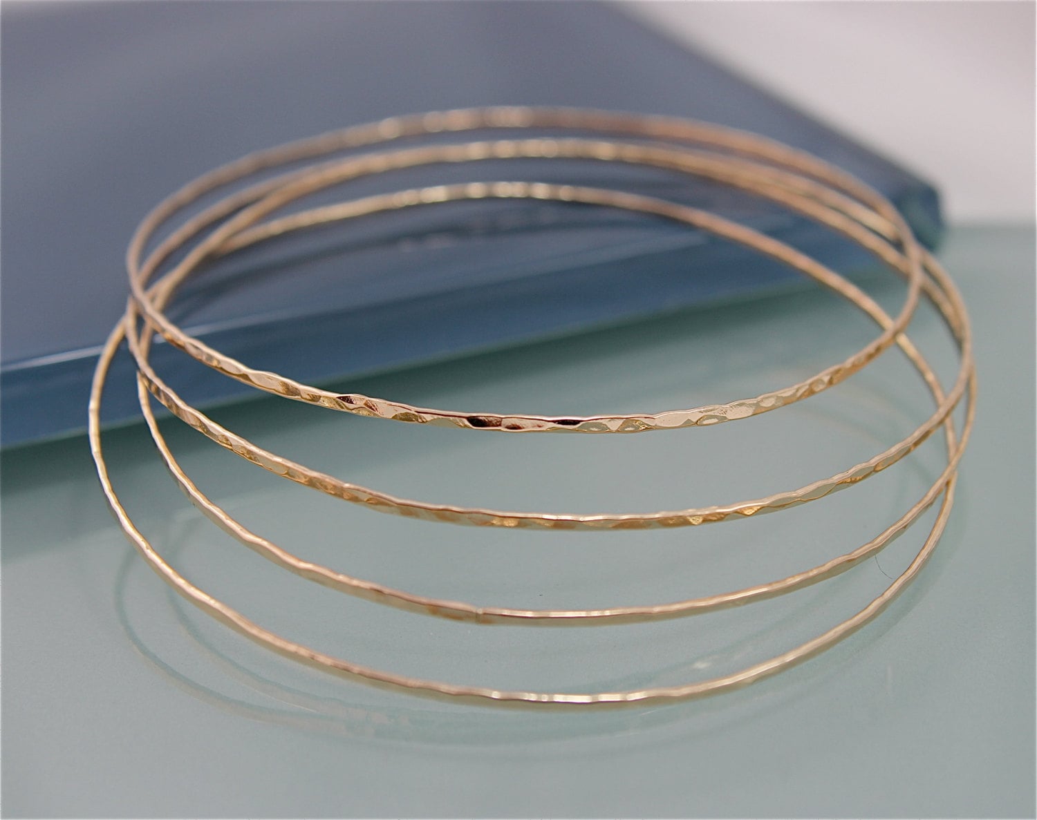 Bangle Set of 4 14k Gold Filled Sparkle Thin Bangle Hand | Etsy