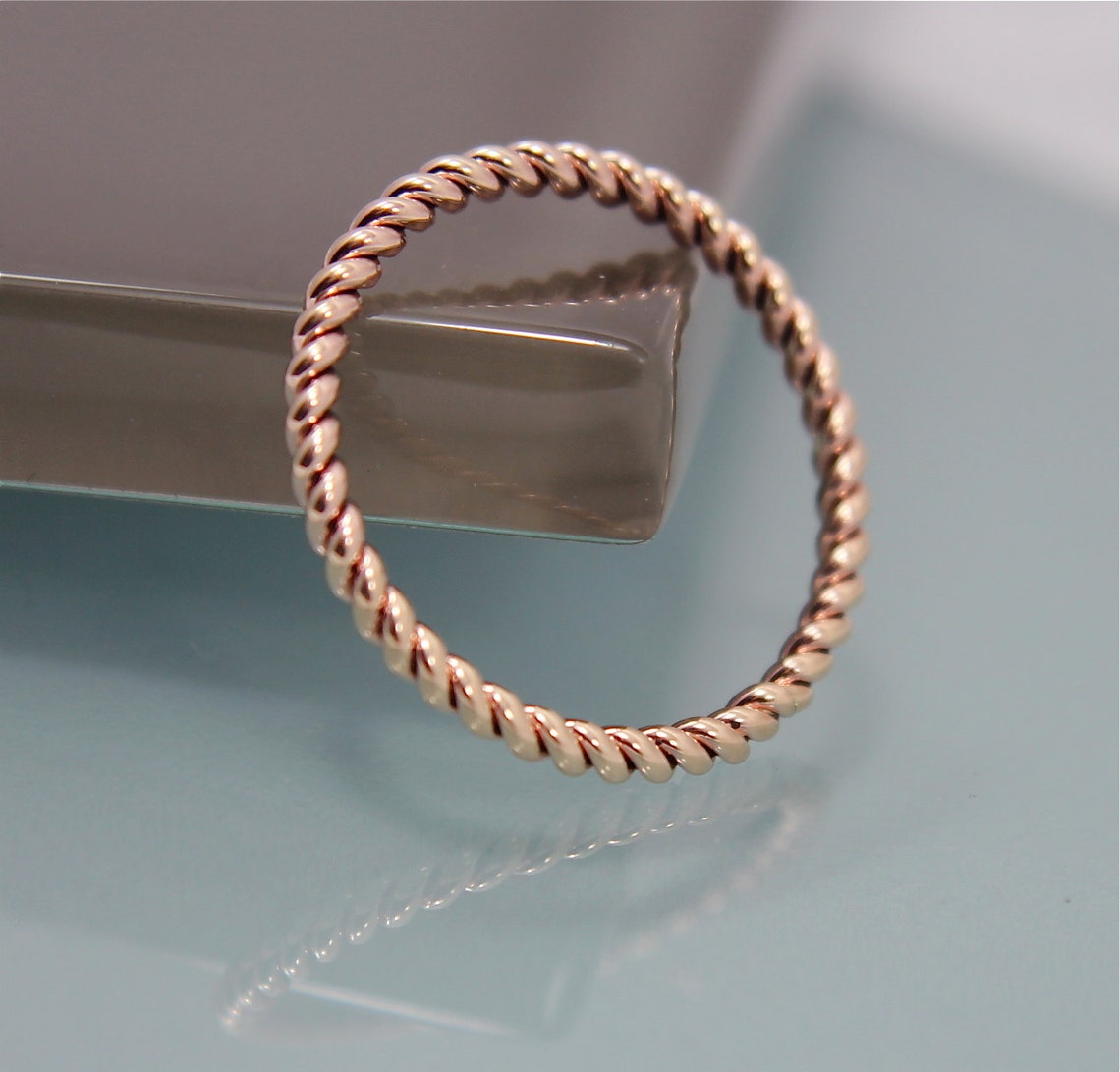 Rose Gold Twist Ring 14k Solid Rose Gold 2mm Twisted Rope - Etsy