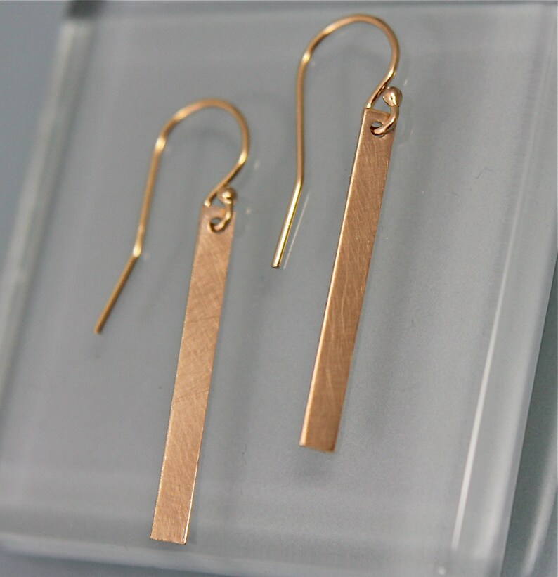 Stick Earrings Gold Brushed Flat Bar Stick 14k Gold Filled - Etsy