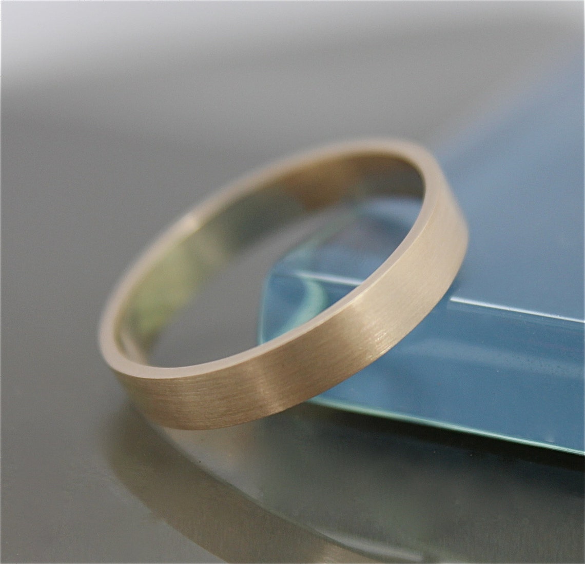 Gold Wedding Ring Brushed Flat Rectangle 14k Solid Yellow - Etsy