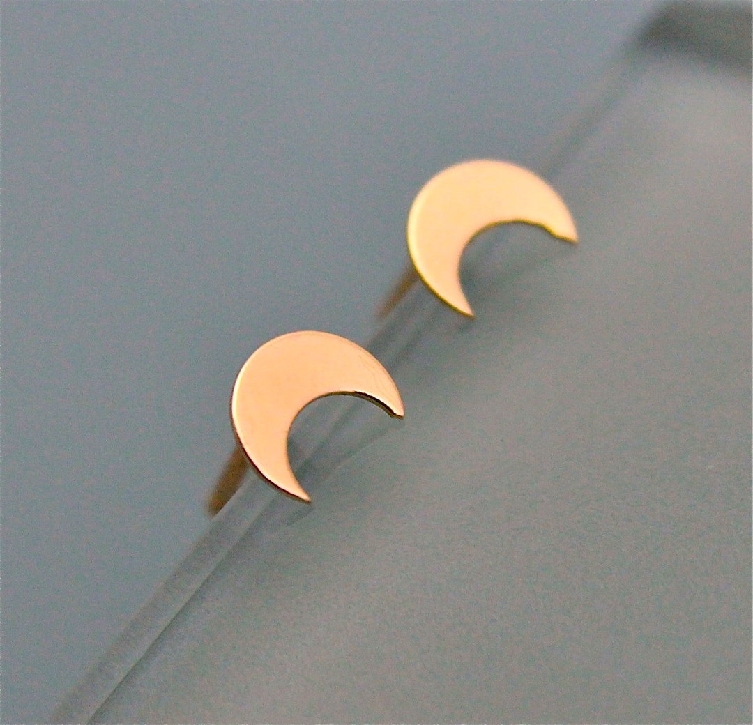 Gold Moon Earrings Tiny Crescent Moons 14k Solid Gold Studs Little Moon Stud Simple Eco Friendly ...