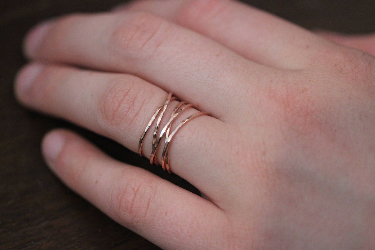Rose Gold Wrap Ring 14k Solid Rose Gold Hammered Organic Rustic 5 Band ...
