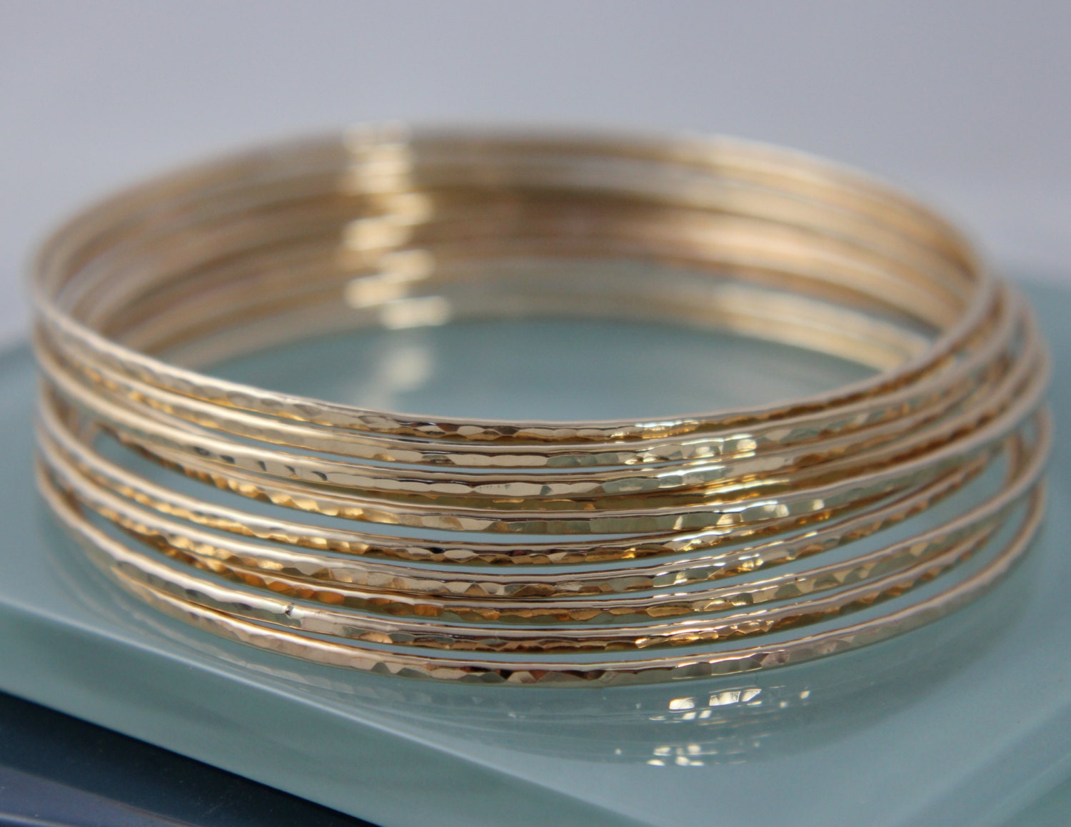 Bangles 14k Gold Filled Set of 10 1.6mm 14g Sparkle Bangle Hand Forged ...
