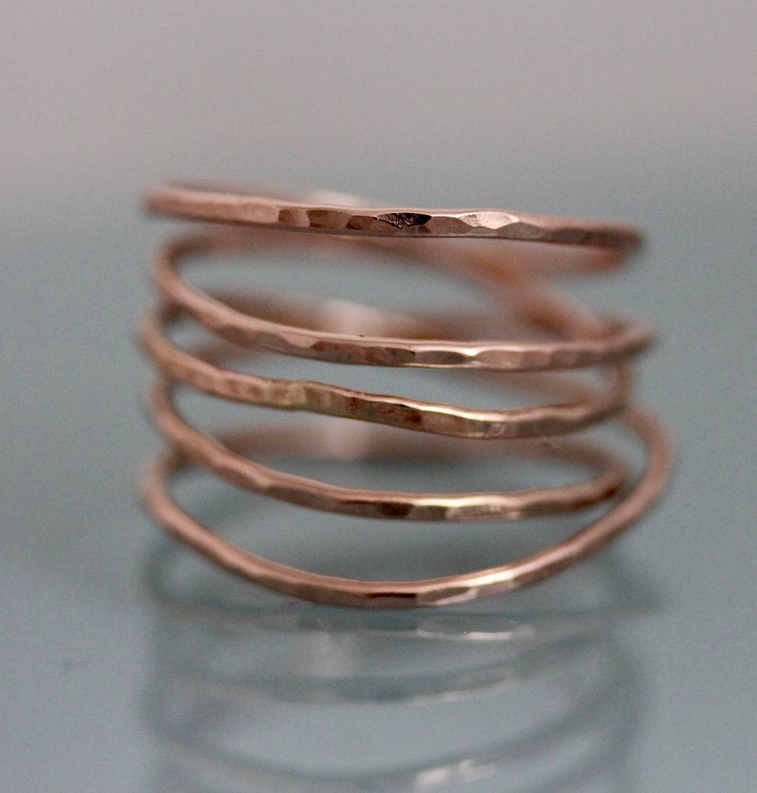 Rose Gold Wrap Ring 14k Solid Rose Gold Hammered Organic Rustic 5 Band ...