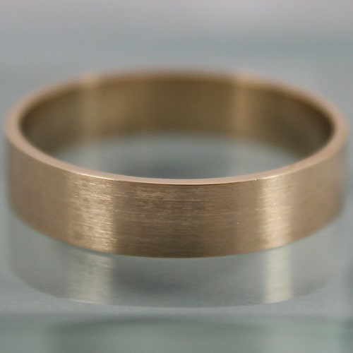 Gold Wedding Ring Brushed Flat Rectangle 14k Solid Yellow - Etsy