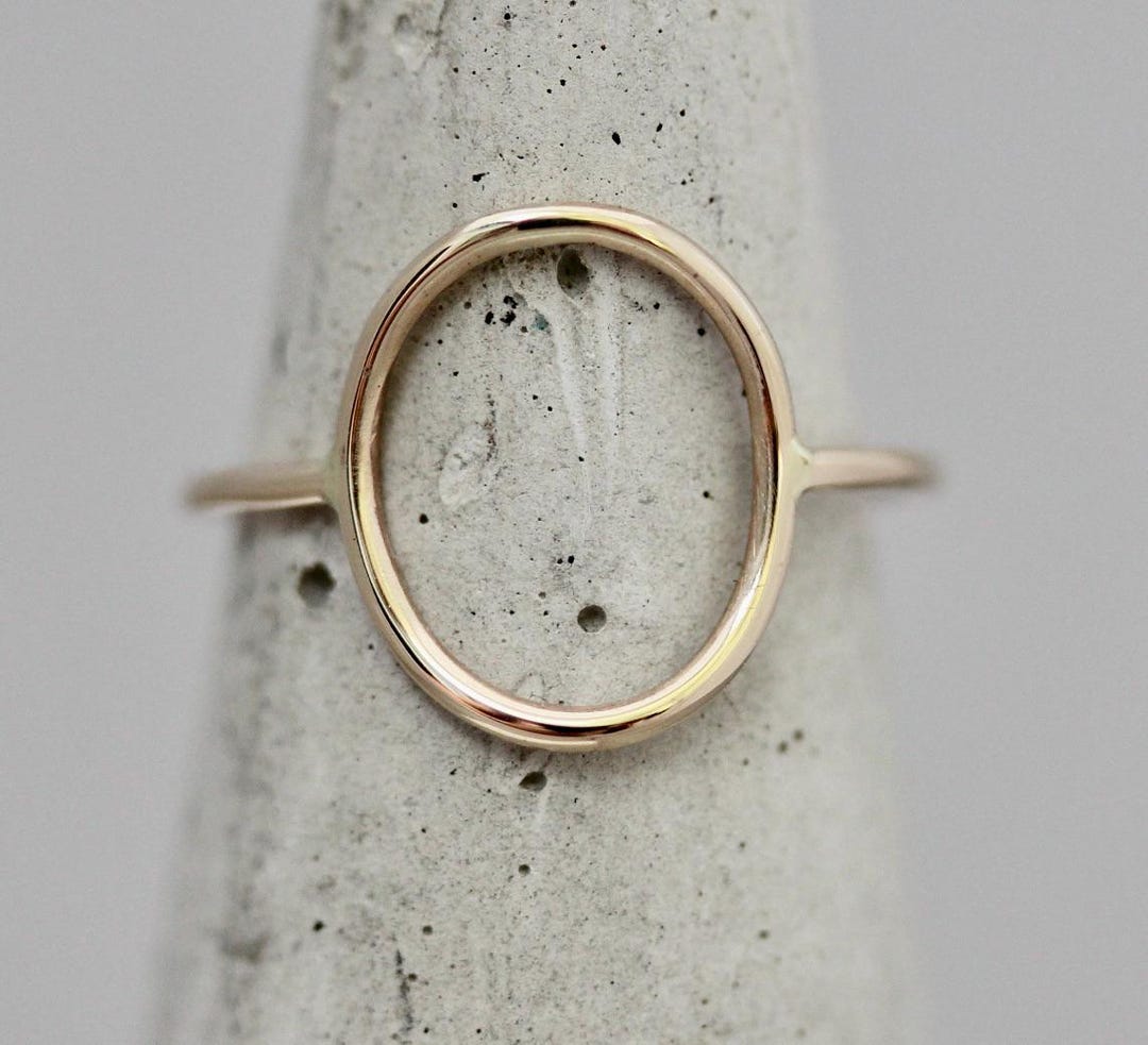Gold Oval Ring 14k Solid Gold 10mm Open Oval Karma Geometric Statement ...