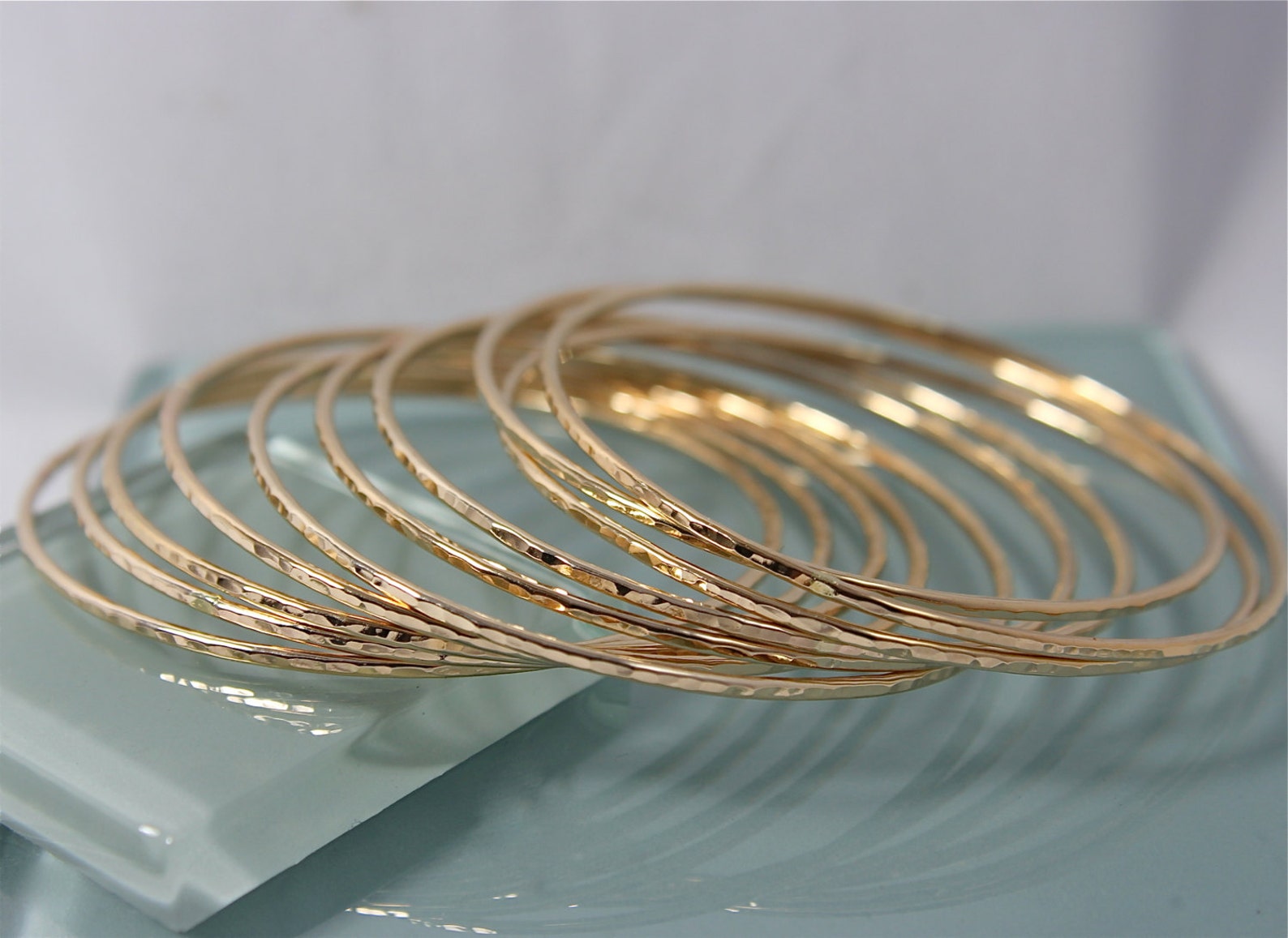 Bangles 14k Gold Filled Set of 10 1.6mm 14g Sparkle Bangle Hand Forged ...