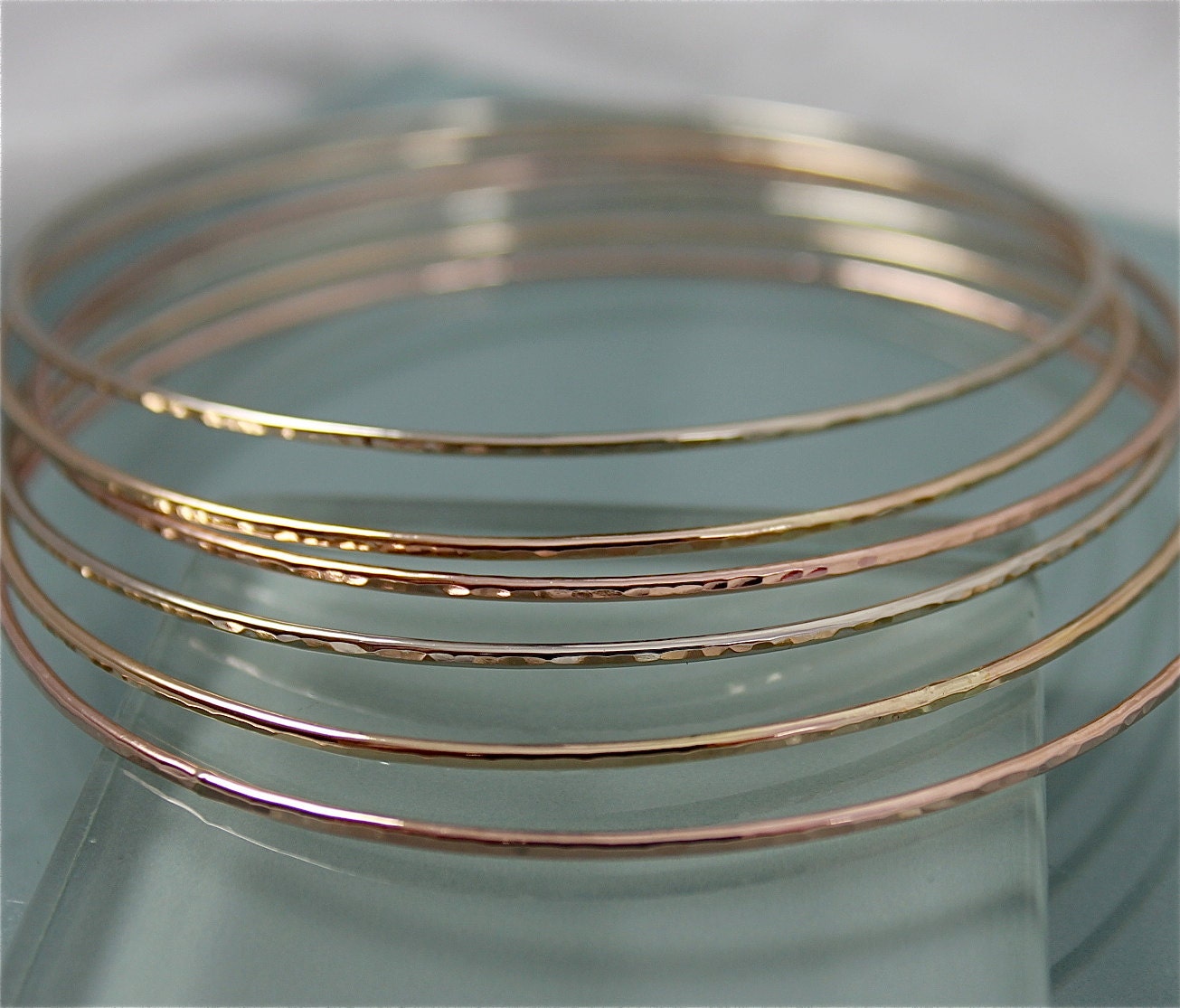 14k Gold Bangles 6 - SOLID Gold Sparkle 1.3mm Bangle Hand Forged Hammer ...