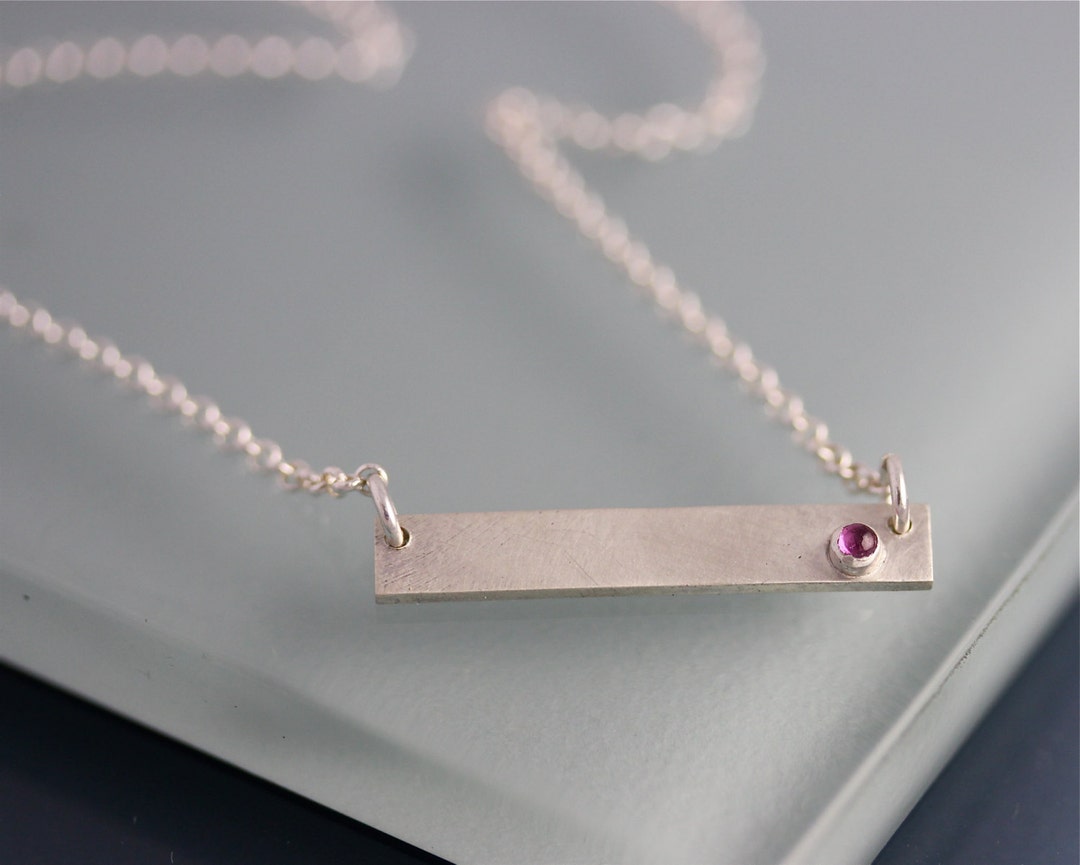 Bar Necklace Ruby Sterling Silver Personalized or Plain Sapphire or ...