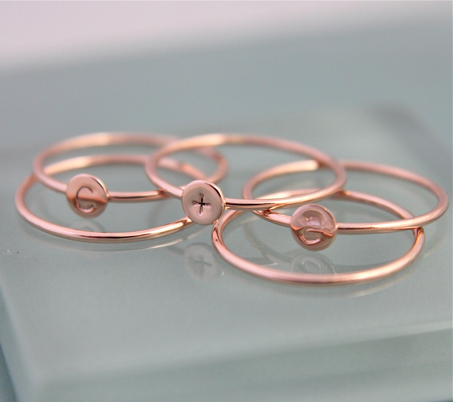 Personalized Letter Rings 3 Initial 2 Plain Stack 14k Bands - Etsy