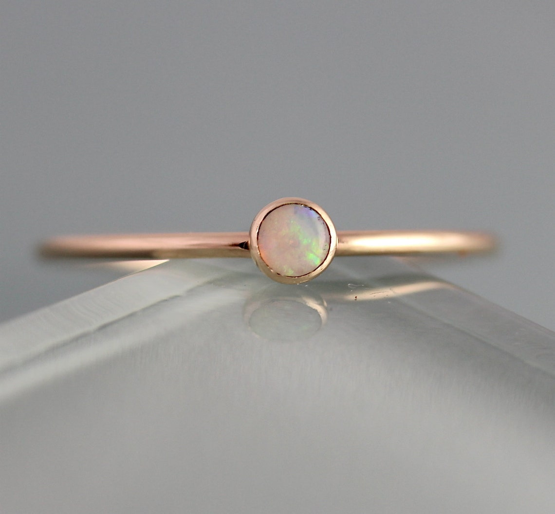 Opal 14k Ring Birthstone October Solid Yellow Gold Thin - Etsy