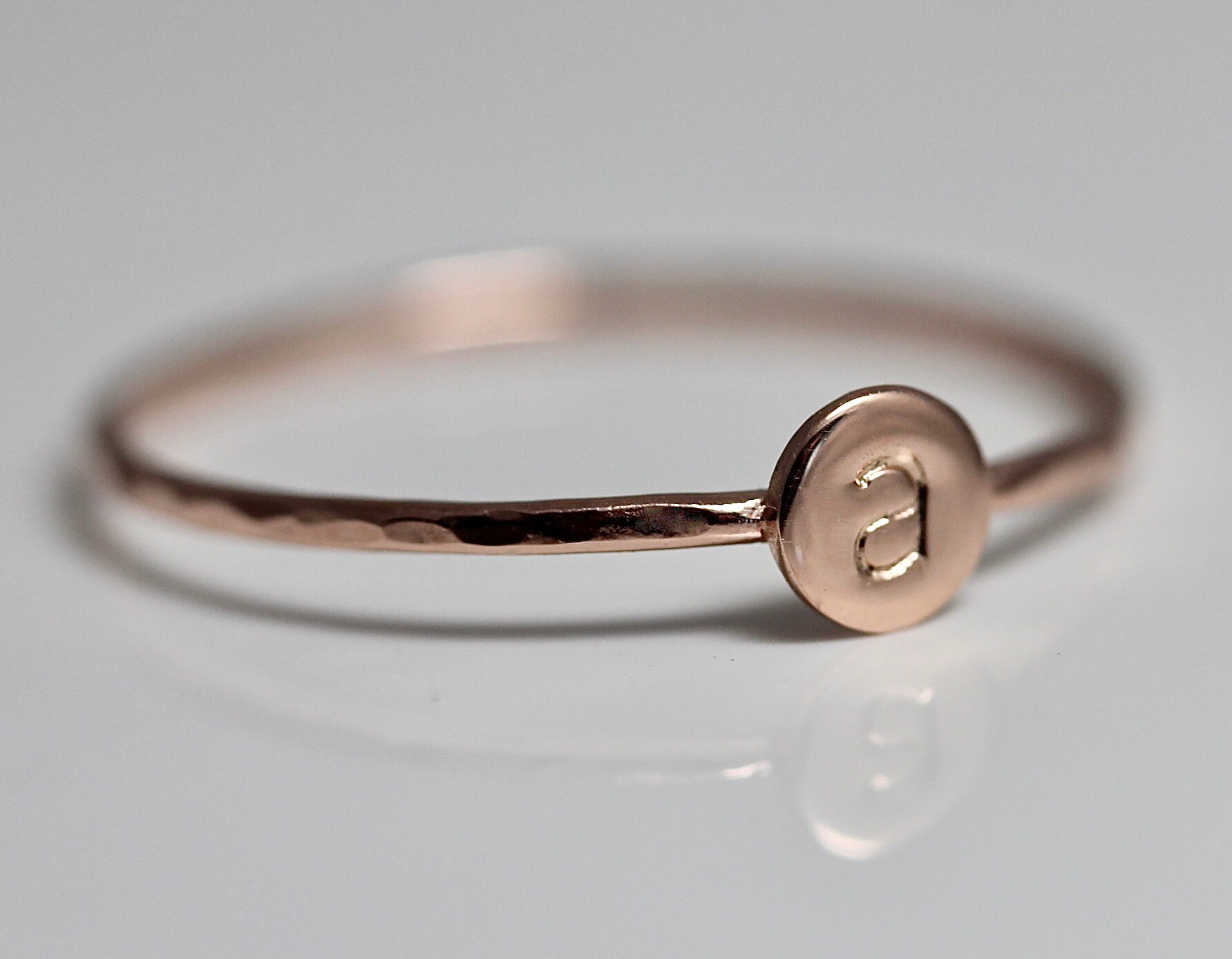 Rose Gold Personalized Letter Ring 14k Hammered Band Circle Disc ...